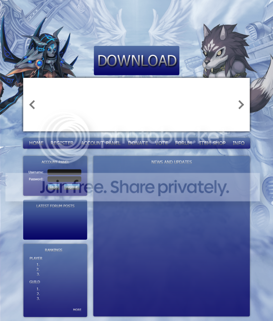 Blue flyff website homepage design | RaGEZONE - MMO Development Forums
